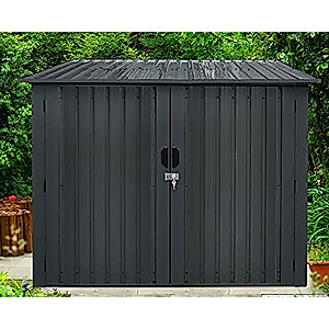 Hanover Galvanized Steel Bicycle Storage Shed with Slope Roof and Twist Lock and Key in Dark Gray, Stores up to 4 Bikes