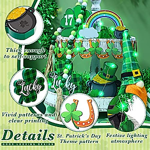 14 Pcs St. Patrick's Day Tiered Tray Decor with Green String Led Shamrock Rainbow Coin Pot Wood Sign Irish Gnome Plush and Wood Banner for St Patricks Day Home Table Party Kitchen Decor