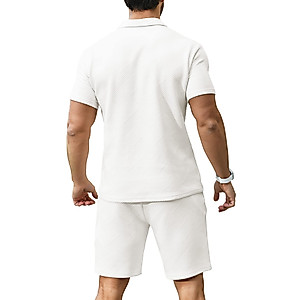 KUYIGO Men's Polo Shirt and Shorts Set Summer White Beach Outfits for Men2 Piece Tracksuit White 3XL