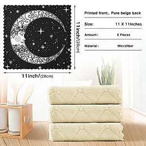 Vintage Hand Drawn Retro Face of The Moon Stars on Black 6 Set Kitchen Dish Towels, Washcloths Cleaning Cloths Dish Cloths, Absorbent Towels Lint Free Bar Tea Soft Waffle Towel 11"x11"