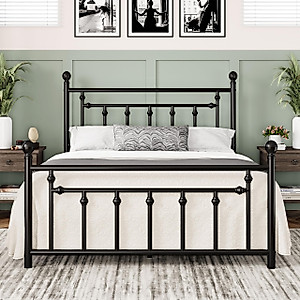 Allewie 14 Inch Queen Size Metal Platform Bed Frame with Victorian Vintage Headboard and Footboard/Under Bed Storage/No Box Spring Needed/Easy Assembly/Noise-Free/Mattress Foundation/Black