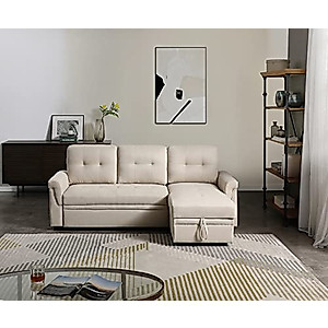 uhome Upholstered Sleeper Sofa with USB Ports sectional Couch Reversible Sofabed, Full XL, Beige