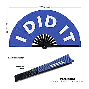 I Did It hand fan foldable bamboo circuit hand fan funny gag slang words expressions statement gifts Festival accessories Rave handheld Circuit event fan Clack fans (Blue)