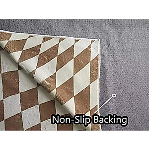 Beige and White Buffalo Plaid Checkered Area Rug for Living Room 4x6fr Funky 70s Game Room Throw Rugs Wavy Checkered Rug Premium Shag Dining Room Carpet Big Dorm Apartment Mat