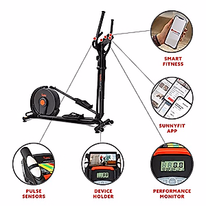 Sunny Health & Fitness Power Stride Smart Elliptical Machine Trainer with 16-Level Magnetic Resistance, Advanced Flywheel and Exclusive SunnyFit® App Enhanced Bluetooth Connectivity - SF-E321005
