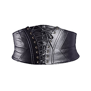 EBOOT Elastic Wide Waist Belt Tied Corset Cinch Belt with Press Button, Black