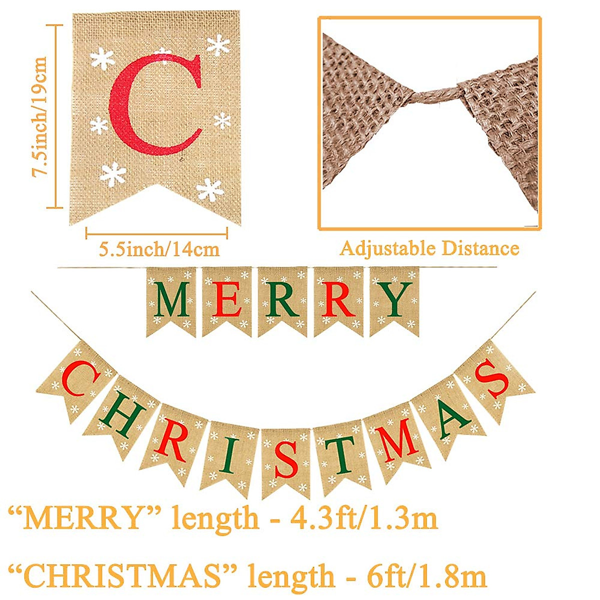 Jolik Burlap Merry Christmas Banner with Snowflakes - Christmas Burlap Banner Decoration for Home Christmas Decor