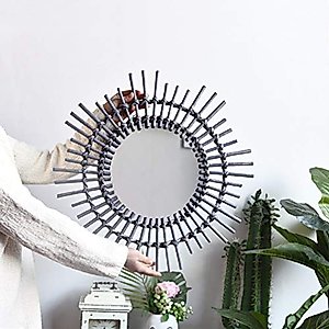 shuaiguo Rattan Makeup Mirror, Bohemian Wall Hanging Decorative Mirror, Entryway Wall- Mounted Mirror for Living Room Mirrors (Color : Dark Grey)