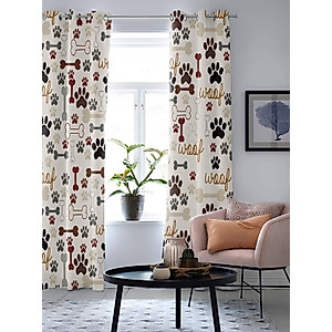 T&H Home Draperies & Curtains, Cutly Dog Pug for Pet Lover Window Curtain, 2 Panel Curtains for Sliding Glass Door Bedroom Living Room, 80" W by 63" L