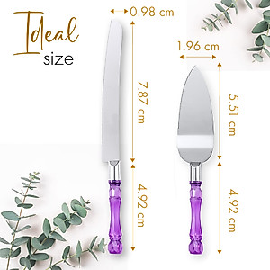 LUSHIG Cake Knife and Server Set | Acrylic Faux Crystal Handles & Premium 420 Stainless Steel Blades | Cake Cutting Set for Wedding Cake, Birthdays, Anniversaries, Parties (Purple Silver)