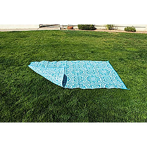 Stylish Camping 258103 Outdoor Mat – Virgin Polypropylene-Easy to Clean – Perfect for Picnics, Cookouts, Camping, The Beach, and Patio, 8'x10', Turquoise/White