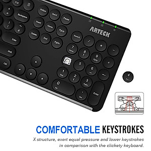 Arteck 2.4G Wireless Keyboard Stainless Steel Ultra Slim Full Size Keyboard with Numeric Keypad for Computer/Desktop/PC/Laptop/Surface/Smart TV and Windows 10/8/ 7 Built in Rechargeable Battery