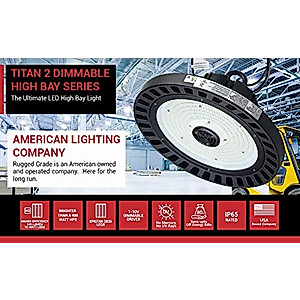 RuggedGrade 40,000 Lumen LED High Bay Light - Titan III 300 Watt LED High Bay Lighting UFO LED Light - Ultra Efficient 150 Lumens to watt - 5000K – Dimmable - DLC Premium