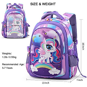Wisiley Kids Backpack 16 in Multifunctional Large Capacity Unicorn School Backpack for Girls Cute Lightweight Toddler Schoolbag with Bottle Side Pockets Preschool Girls Elementary Leisure Schoolbag