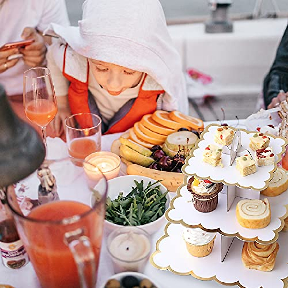 Cupcake Stand,3 Set of Square 3-Tier Dessert Plates Mini Cakes Fruit Candy Display Tower Cookie Tray Rack Candy Buffet Holder Cake Stand Cardboard Cupcake Stand Tiered Serving Stand (White)