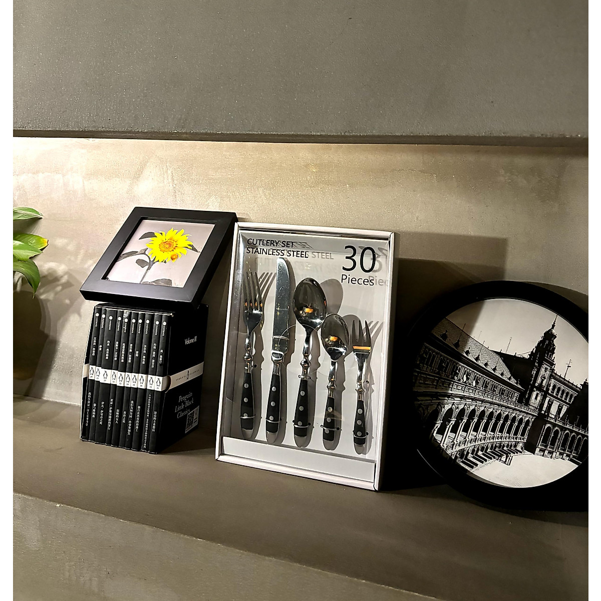 30-Pcs Cutlery Set Forged Type with Black Handles and Rivets