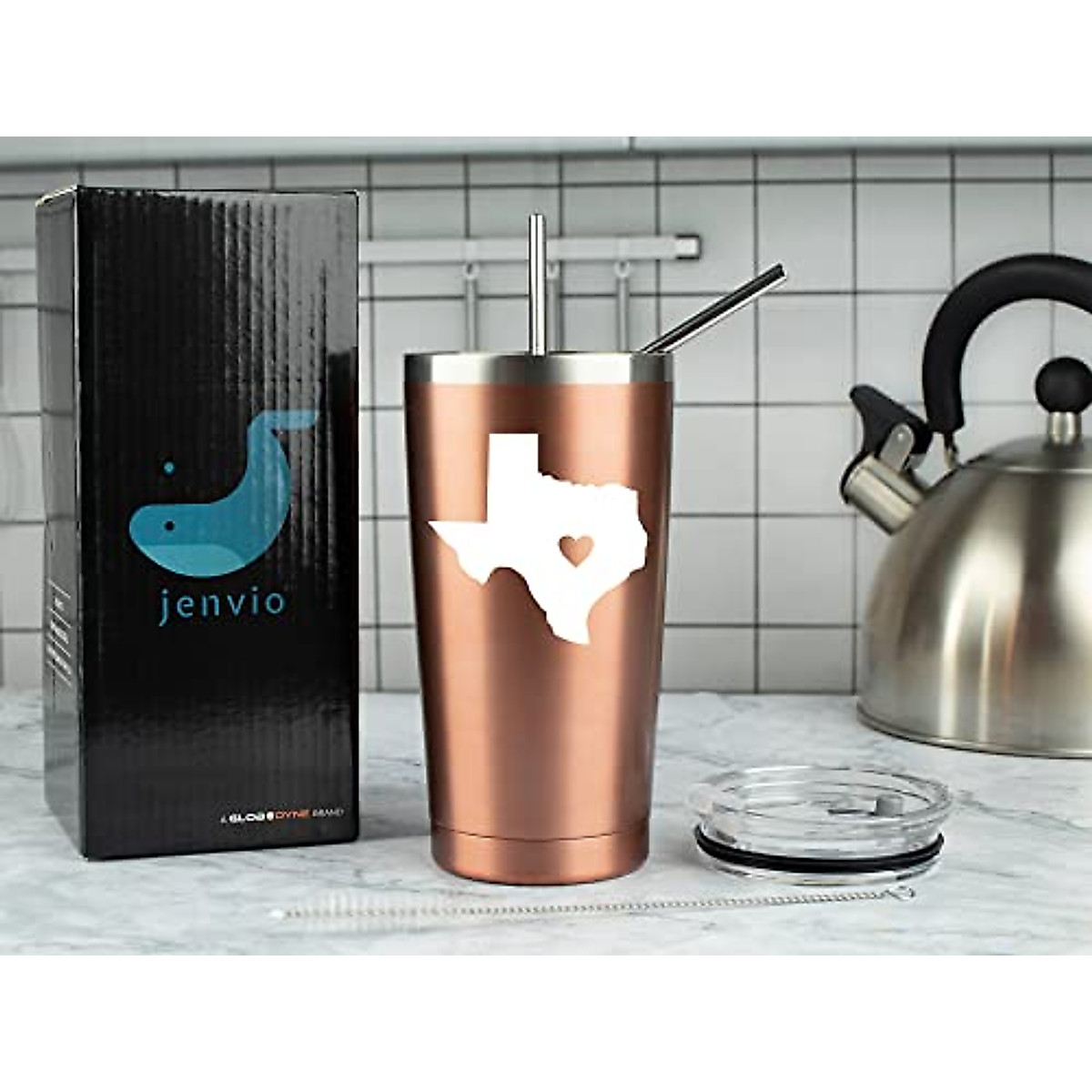 JENVIO Texas Gifts | Stainless Steel Travel Tumbler | with 2 Lids 2 Straws and Gift Box | Themed State Decor for Women Husband Sister Girlfriend Valentine's Day Gift (20 Ounce Rose Gold)