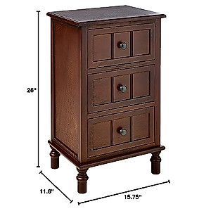 Decor Therapy Simplify Three Drawer Wood Accent Cabinet Side Table, 11.8 in x 15.75 in x 26 in, Walnut