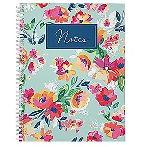 Softcover Festive Floral 8.5" x 11" Spiral Notebook/Journal, 120 College Ruled Pages, Durable Gloss Laminated Cover, White Wire-o Spiral. Made in the USA