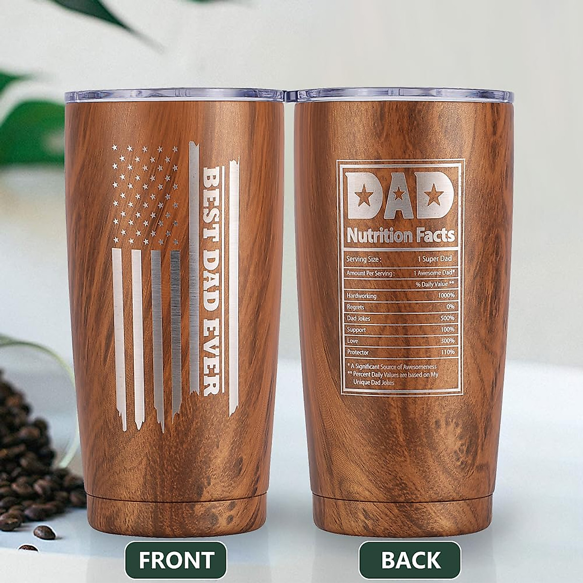 NUI LIVING 20 OZ Best Dad Ever Stainless Steel Tumbler: Unique Gift Idea for Men, Husband, Father - Christmas, Anniversary, Birthday; Eco-Friendly, Spill-Proof & Insulated for Perfect Temperature