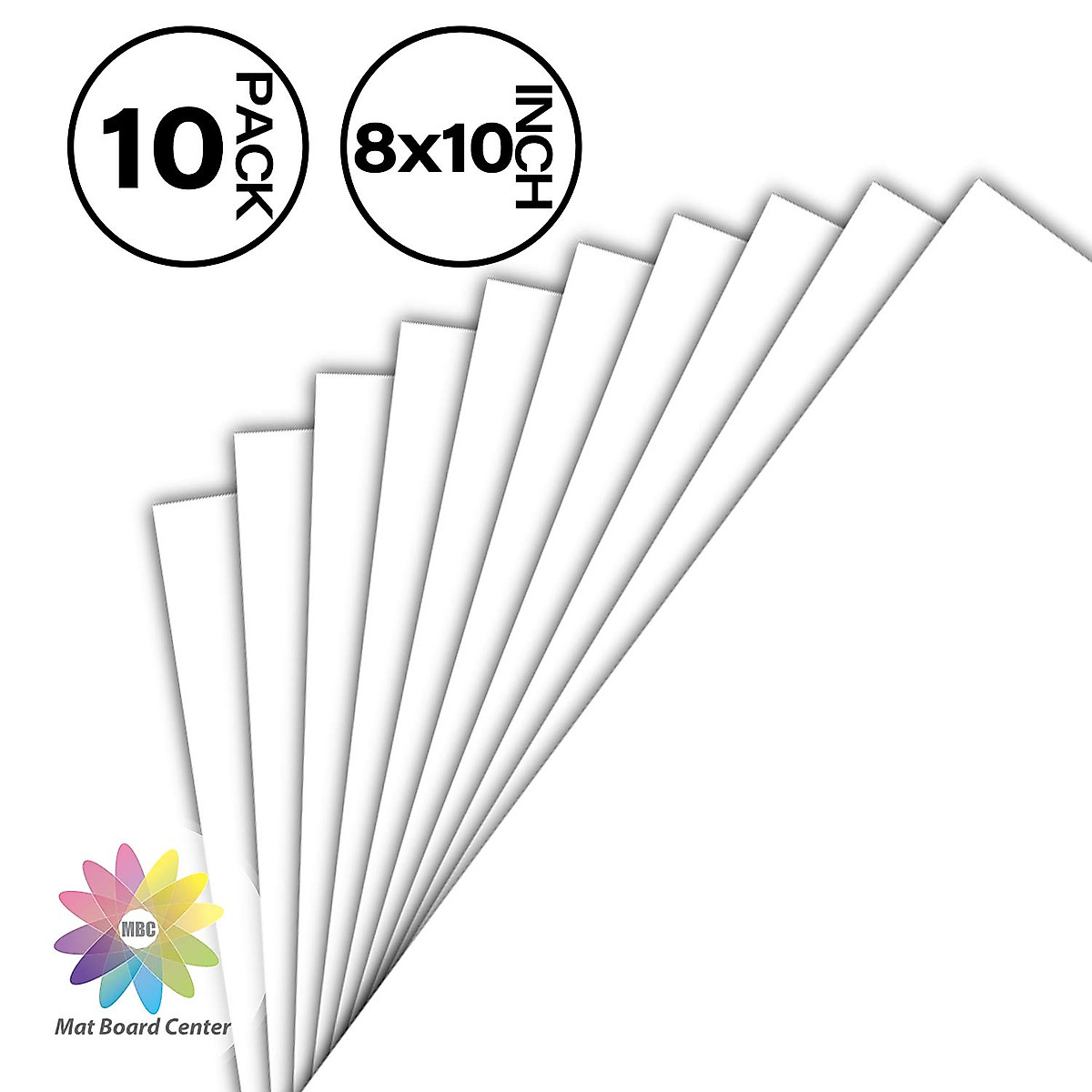 Mat Board Center, Pack of 10 8x10 White Uncut Mat Boards, Acid Free, 4-Ply Thickness, White Core, Great for Pictures, Photos, Framing Backing