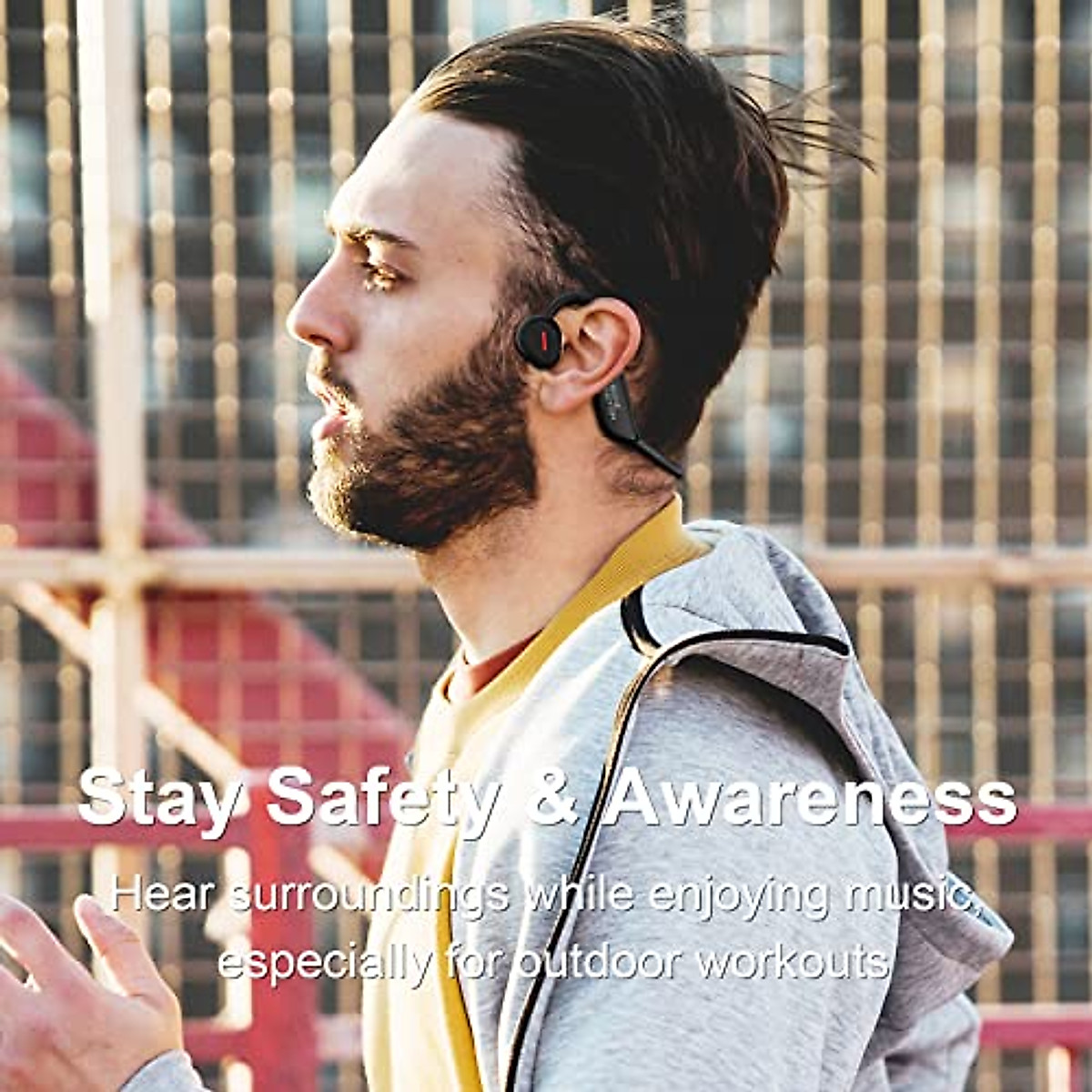 RR SPORTS Open Ear Air Conduction Headphones, Bluetooth 5.3 Wireless Earphones with Noise Cancelling Mic, IPX6 Waterproof Sport Headset for Running, Cycling, Hiking, Driving (Black)