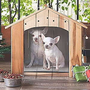 Self Heating Pet Pad and Plastic Door for Peaked Roof Dog House, PVC Dog Door Replacement Flaps, 24 x 18 Inch Thermal Pet Mat with Soft Sherpa Top for Outdoor Indoor Dog House (13.4 x 20.5 Inch)