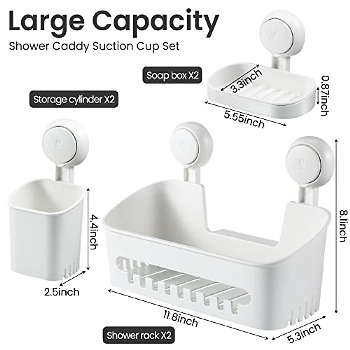 2 Sets Shower Caddy Suction Cup with Soap Dish and Toothbrush Holder One Second Installation No Drilling Suction Shower Shelf Removable Suction Shower Organizer for Bathroom Kitchen