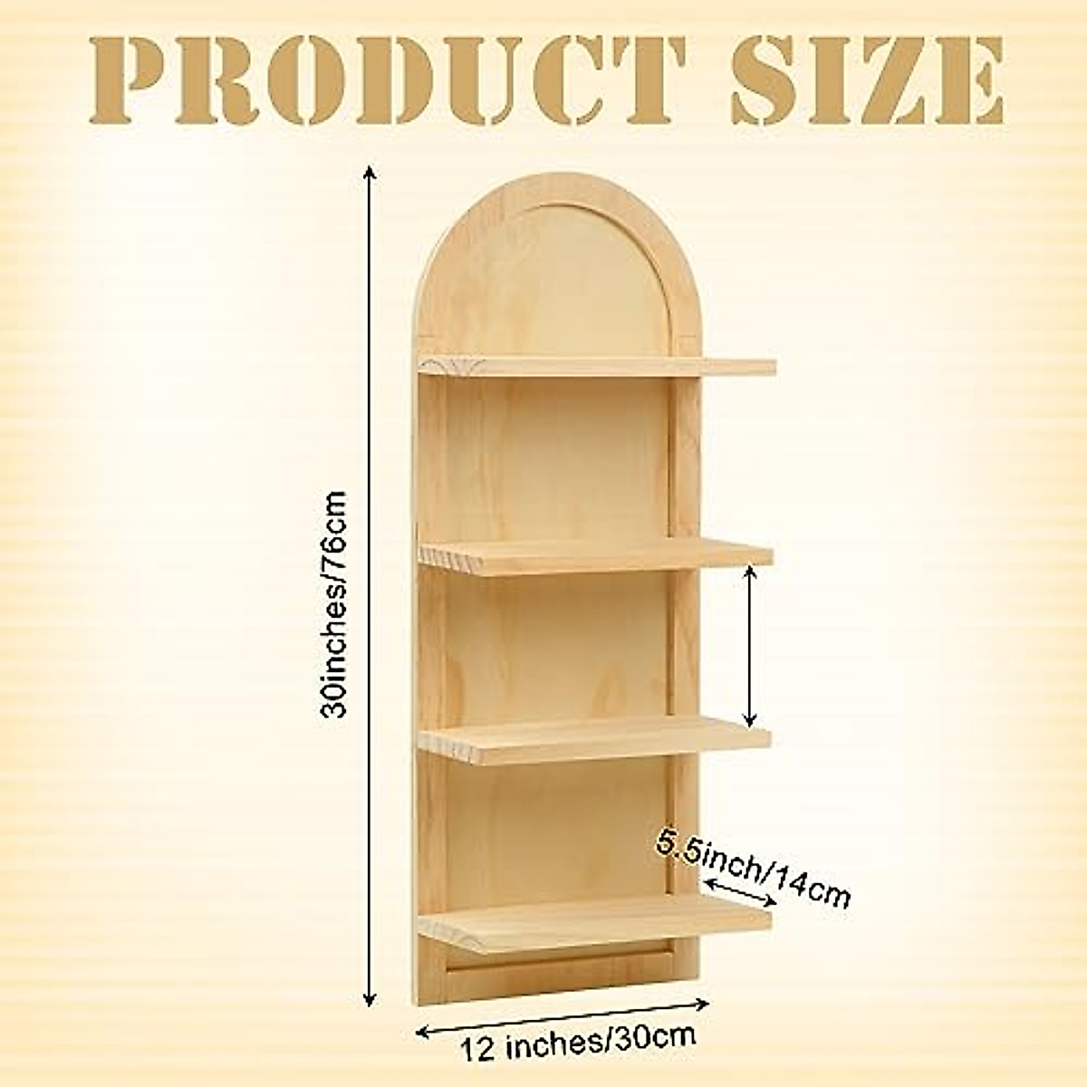 Barydat Arched Wood Wall Shelf 4 Tiers Boho Wall Shelves Curved Wall Mount Wooden Bookshelf for Wall Living Room Bathroom Decor Storage, 12" D x 30" W x 5.5" H