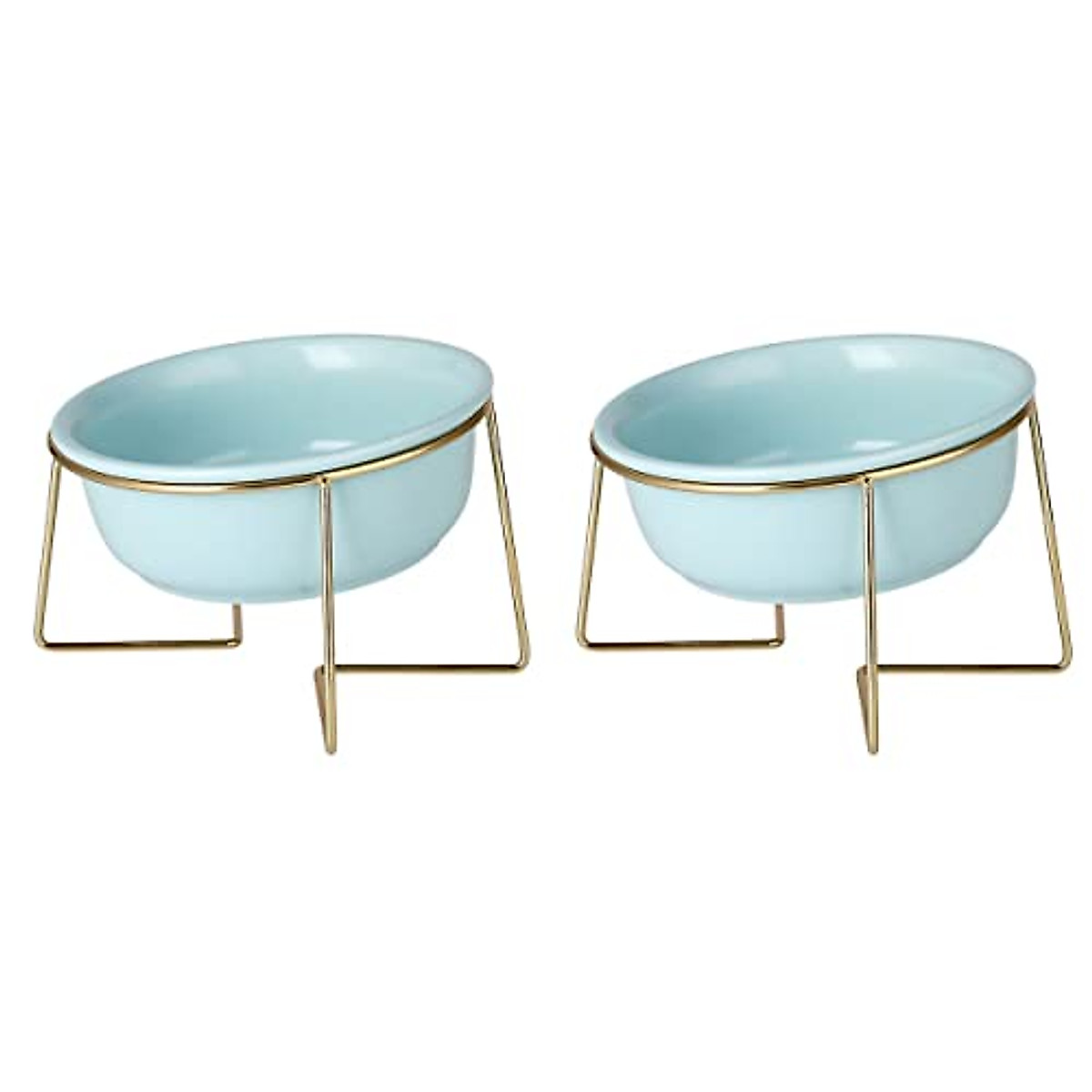 Balacoo 2pcs Container for Kitten Ceramic Pets Stress Care- Dog Gold Cervical Dispenser Iron Blue Dish Stand Use Slant Tilted Pet Dishes with Titled Puppy High Food Eating Free