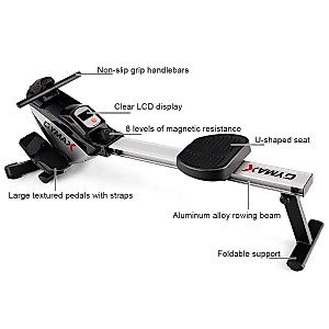 GYMAX Magnetic Rower, 8-Level Adjustable Resistance Rowing Machine with LCD Monitor, Indoor Cardio Exercise Rower for Home/Gym