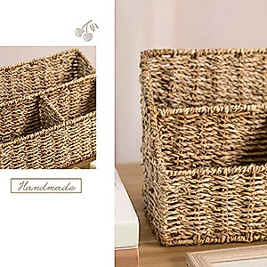 Storage Newspaper Baskets Straw Remote Control Yellow Desktop Rack Bookshelf Newspaper Rack Cosmetics Handmade Rack (Color : Yellow, Size : 30.59.518.5cm)