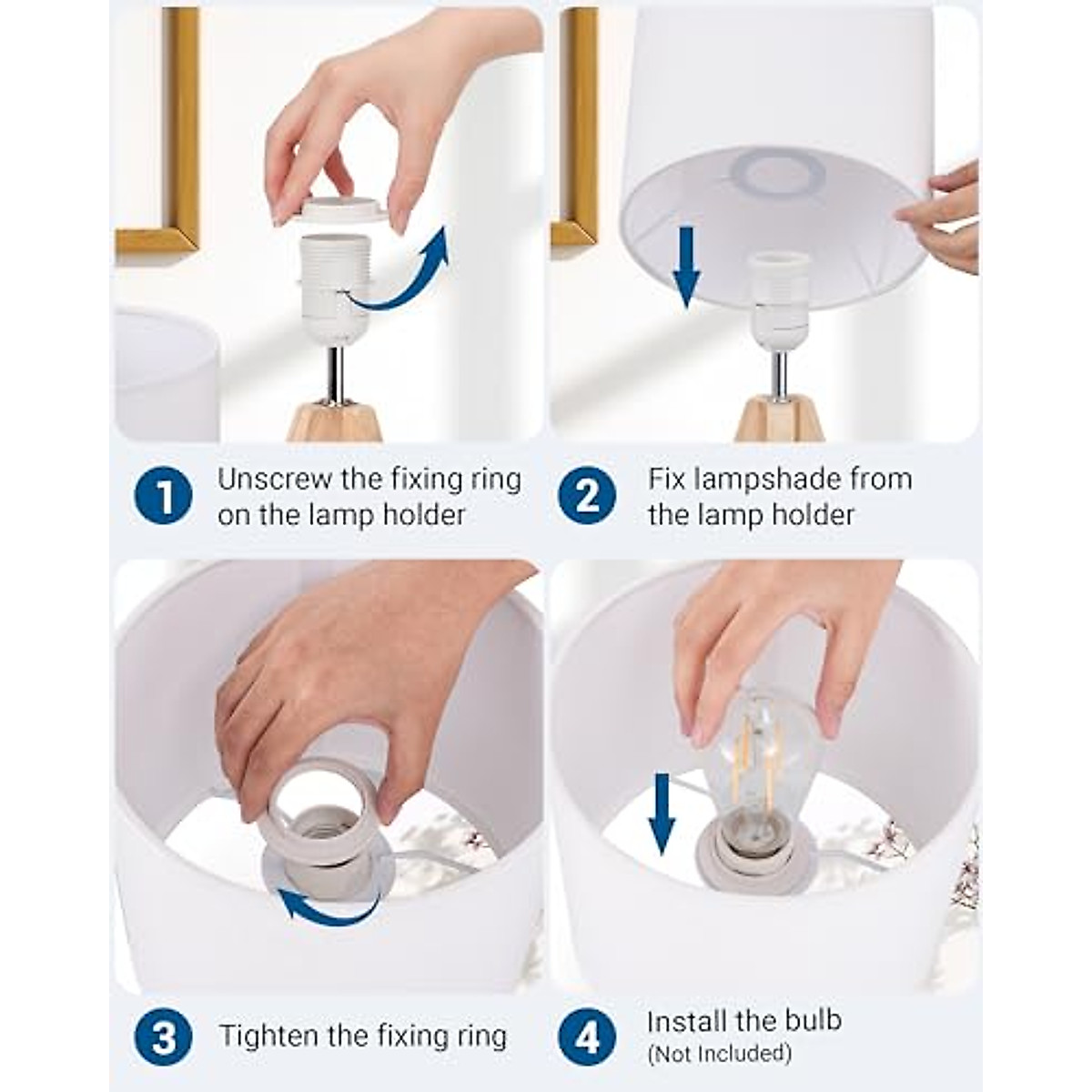 DEWENWILS Mid Century Bedside Lamp, Small Tripod Table Lamp with Linen Fabric Shade, Wood Nightstand Lamp for Nursery, Living Room, Bedroom, End Table, UL Listed, 14.2 Inch, ON/Off Switch