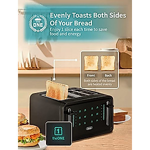 Gevi Toaster 4 Slice,Led Display Touchscreen Bagel Toaster with Dual Control Panels of Bagel/Reheat/Defrost/Cancel/Toasting One Slice/Longer Function,6 Shade Setting