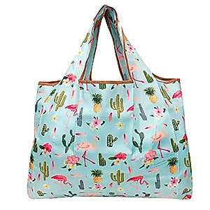 Wrapables Eco-Friendly Large Nylon Reusable Shopping Bags (Set of 2), Flamingo Fun