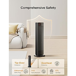 PELONIS Oscillating Ceramic Tower Indoor Space Heater for Home with Oscillation, Programmable Thermostat & ECO Mode, 12H Timer & Remote Control, Safety Protection, 23 Inches, 1500W, PHF15RSAPH23