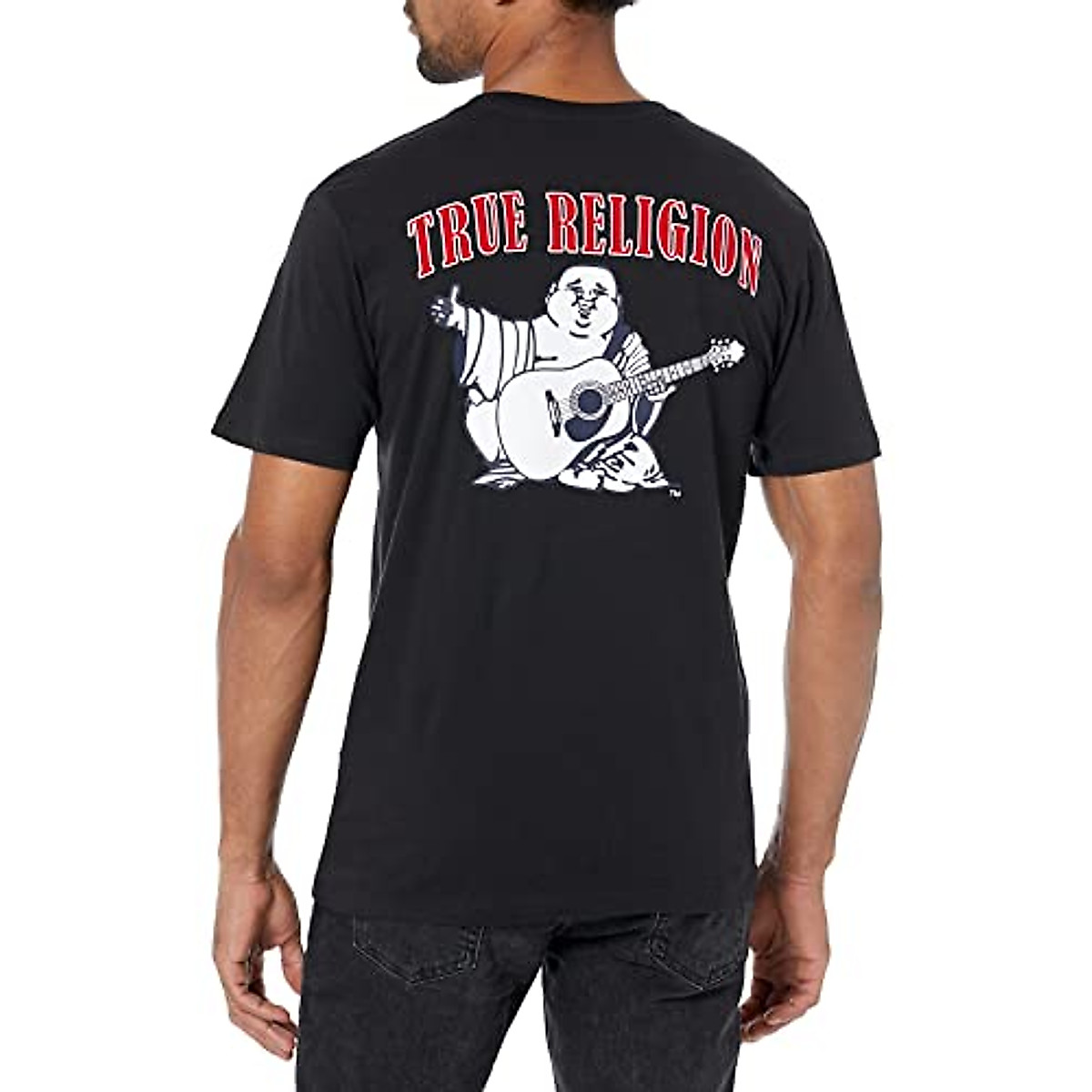 True Religion Men's Buddha Logo Short Sleeve Tee, Black, XL