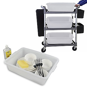 Morcte 3-Pack 13 L Commercial Bus Box, Plastic Bus Tub/Wash Basin, White