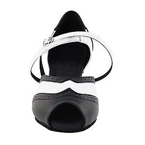 Very Fine Ladies Ballroom Salsa Latin Practice Dance Shoes C6035 & 2008 Black & White Leather Low Heel Comfortable (C6035 Black & White Leather 1.6" Cuban Heel, Numeric_6)