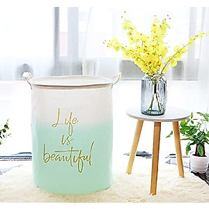 PFONB 19.7" X-Large Collapsible Laundry Basket,Waterproof Sturdy Lightweight Canvas Round Clothes Hamper for Baby Gift Basket.(Life Green)