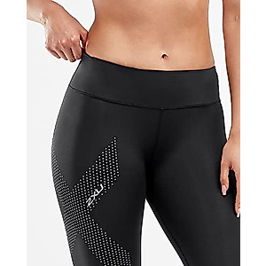 2XU Women's Mid-Rise Compression Tights, Black/Dotted Reflective Logo, Large