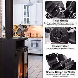 CONBOLA Wood Stove Fan Heat Powered, Winter Limited Edition Silent Operated Fireplace Fan for Wood/Log Burner,Made of Aluminum Material Increases 80% Heat Distribution.（Elk,Black）