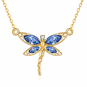 KECHO 14K Solid Gold Dragonfly Necklace for Women Cubic Zirconia Dragonfly Pendant Necklace Jewelry Mothers Day Birthday Gifts for Women Girlfriend