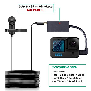 weishan Lavalier Mic Compatible with GoPro HERO11 Black, HERO10，HERO9 Action Cameras, Media Mod, Max - Lapel Microphone 3.5mm, 10ft