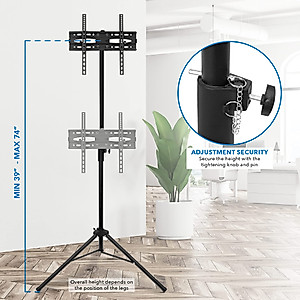 Mount-It! TV Tripod Stands for Flat Screens - Holds 77 Pounds and Carries 43-65 Inch Flat or Curved Screens | TV Floor Stand Adjustable Max Height of 6 Feet | Portable Tv Stands Assembles in Seconds