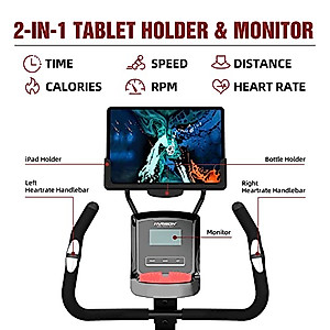 HARISON Exercise bike Stationary with 2 in 1 Table Holder, Magnetic Upright Bike Indoor Cycling Bike for Home 350 lbs Capacity (Wider Seat)