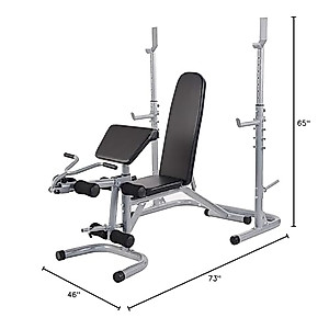 BalanceFrom RS 60 Multifunctional Workout Station Adjustable Olympic Workout Bench with Squat Rack, Leg Extension, Preacher Curl, and Weight Storage, 800-Pound Capacity, Gray