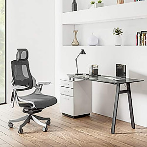 Techni Mobili Modern Smoke Tempered Glass top & Storage Home Office Computer Writing Desk Workstation with Two Cupholders and a Headphone Hook-Pine, 59.5" D x 29.25" W x 29.5" H, White