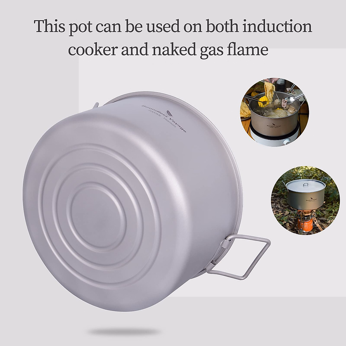 Boundless Voyage 5L Titanium Stock Pot with Lid Folding Handle Soup Pot for Outdoor Camping Hiking Picnic Home Kitchen Ultralight Cookware Ti2104C