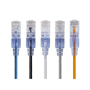 Monoprice SlimRun Cat6A Ethernet Patch Cable - Network Internet Cord - RJ45, Stranded, UTP, Pure Bare Copper Wire, 30AWG, 7 Feet, 5-Color, 5-Pack